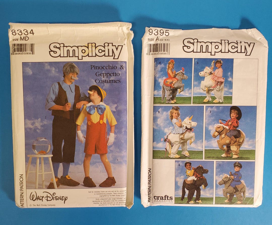 VTG 'pinocchio and Geppetto' Costumes SIMPLICITY 8334 & 9305 Kids 'decorated Horse' Costume ...