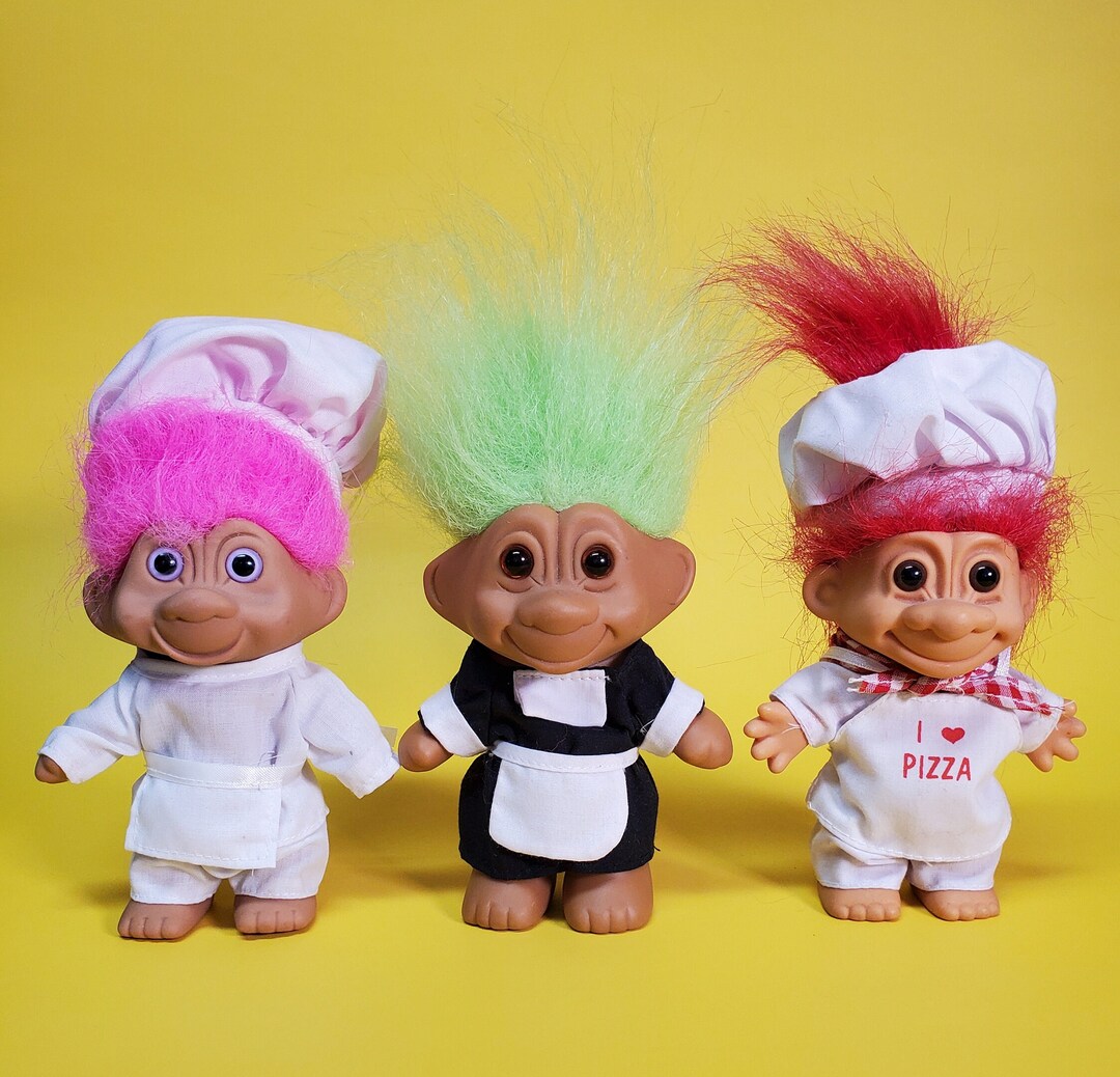 Vintage 1990s Troll Dolls: CHEF/MAID/I Love Pizza Troll Dolls 5" Tall ...