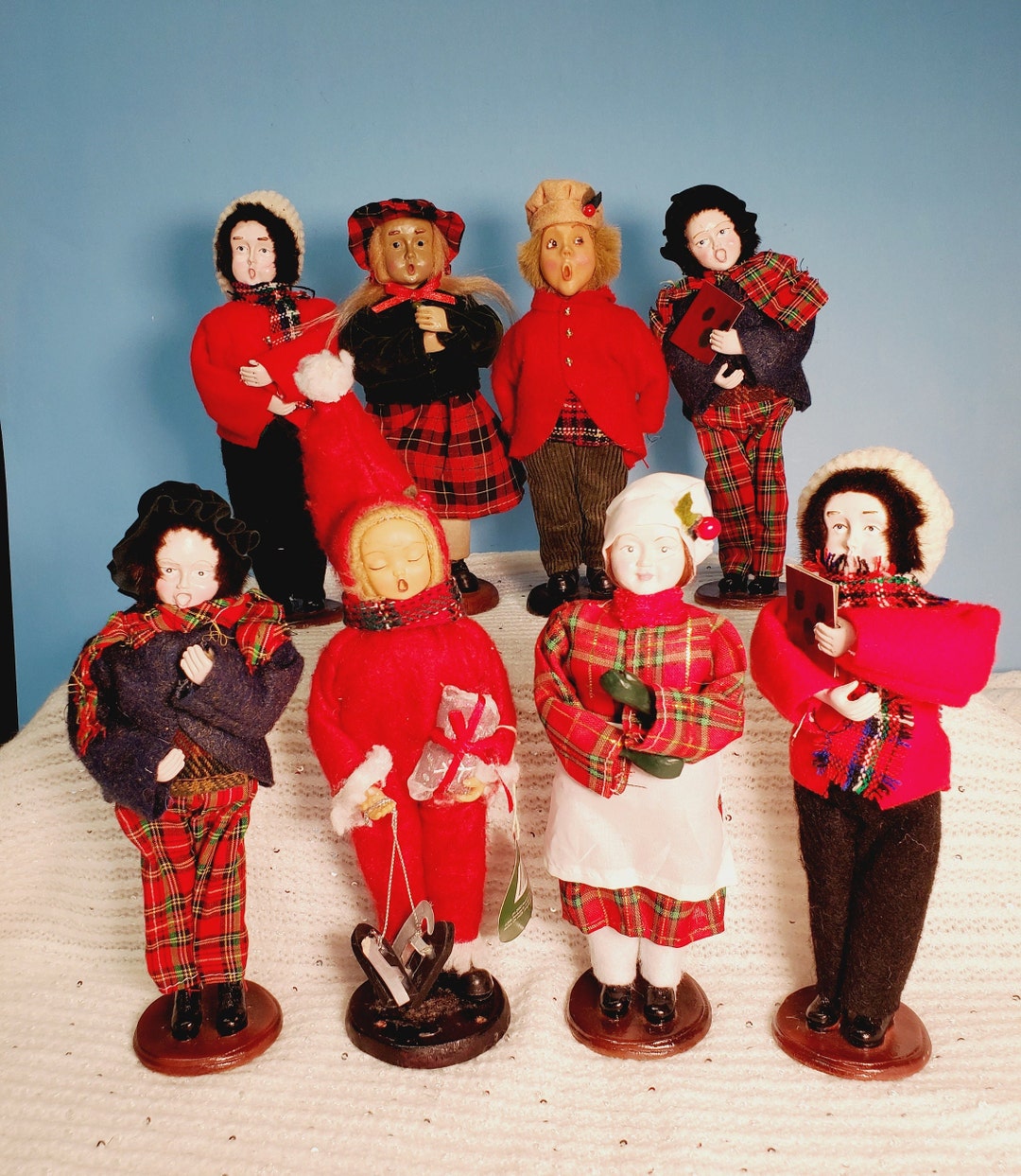 VTG Set of 8 Santa's Workbench 9 Tall Carollers Plastic Molded Xmas ...