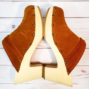 GAP 70s Style Wooden Clog in Brown/tan Suede Studded/buckle/ Pale Wood ...