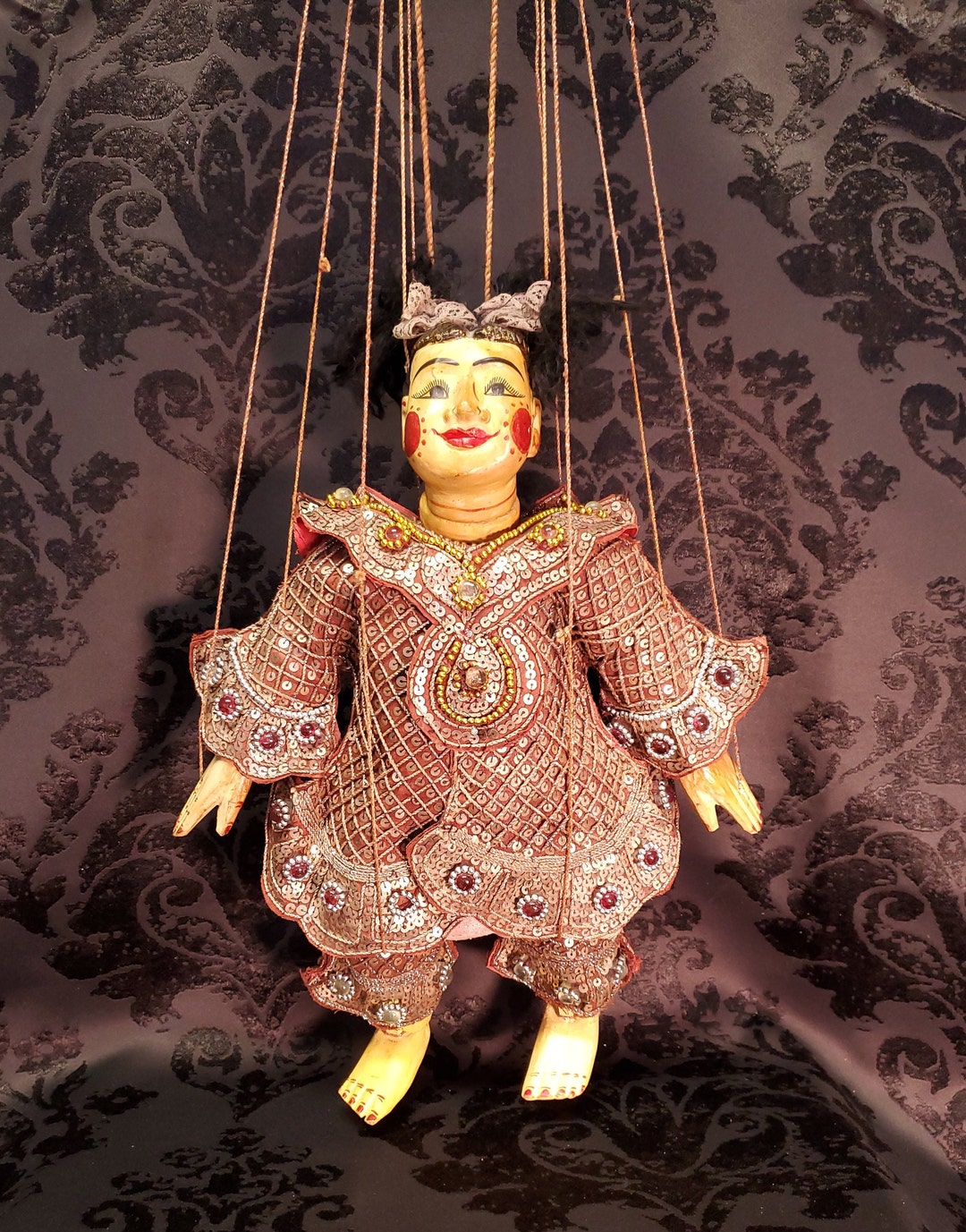 Antique & RARE Myanmar Puppet 'YOUNG GIRL' Burmese Hand Carved Wooden ...