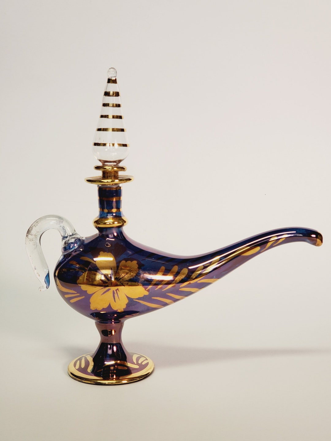 Vintage Aladdin Lamp Perfume Bottle, Egyptian Hand Blown Glass Purple ...