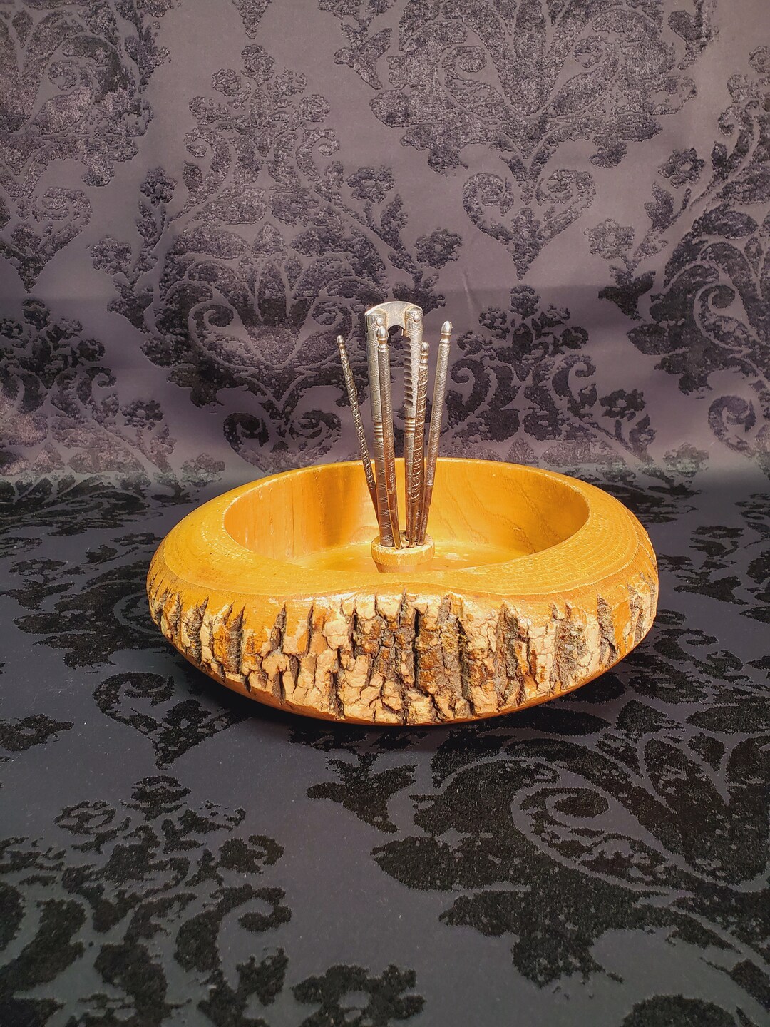 VGT 60s-70s Wooden Nut Bowl With Cracker & 6 Picks Set, Super Fun Mid ...