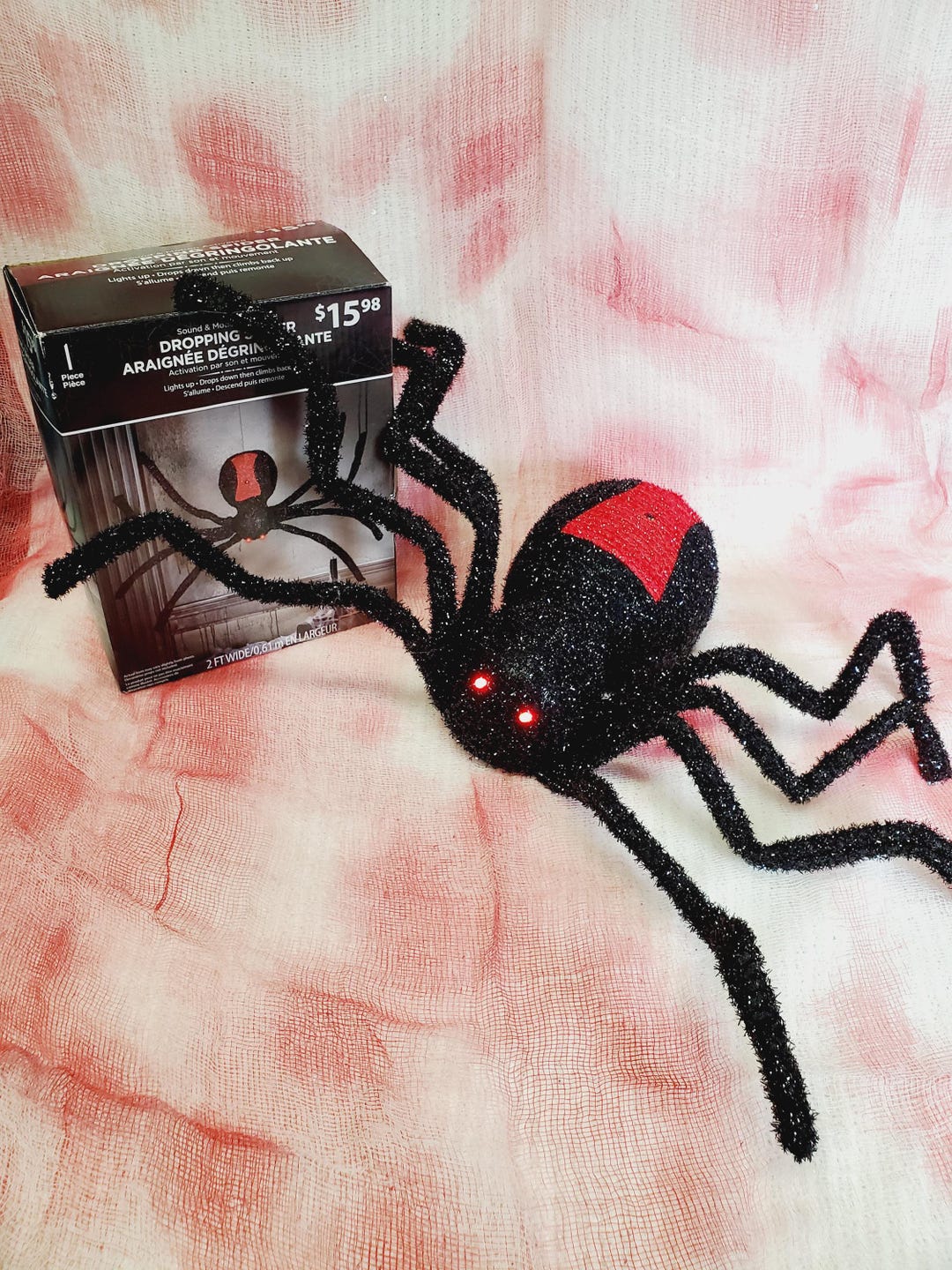 DROPPING SPIDER Sound & Motion Activated by Gemmy Tinsel Black Widow ...