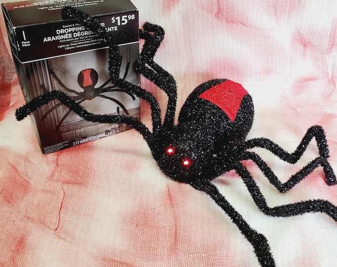 DROPPING SPIDER Sound & Motion Activated by Gemmy; Tinsel Black Widow ...