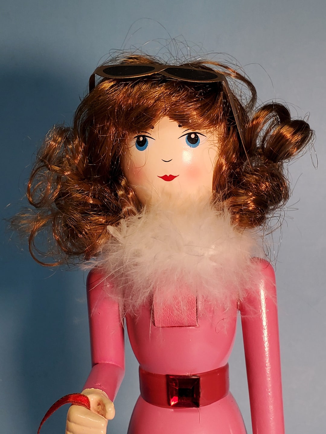 Wooden Nutcracker 'LADY SHOPPER' Pretty Female 14 Tall Brown Hair/pink ...