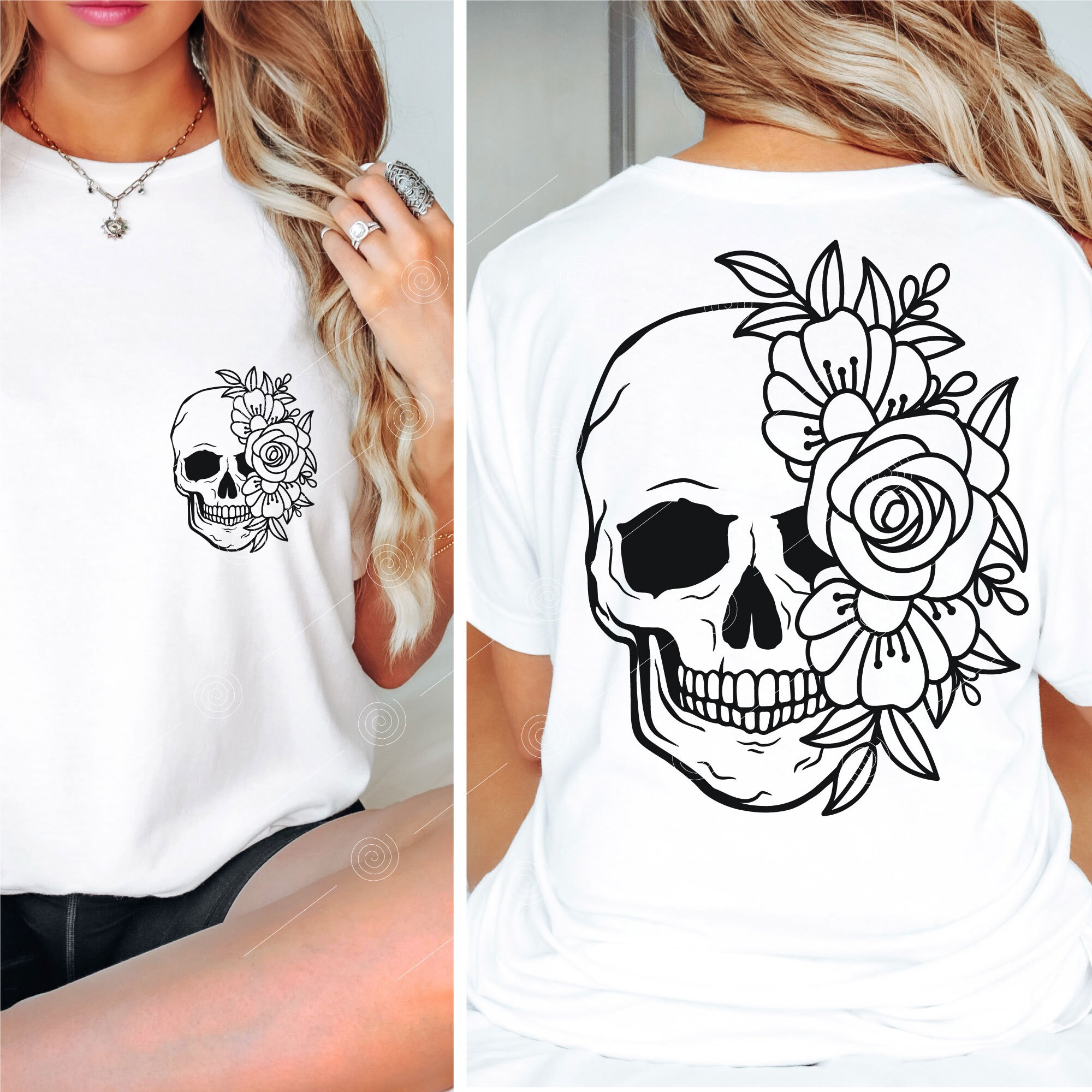 Skull Svg File, Floral Skull SVG PNG DXF, Skull Vector, Halloween ...