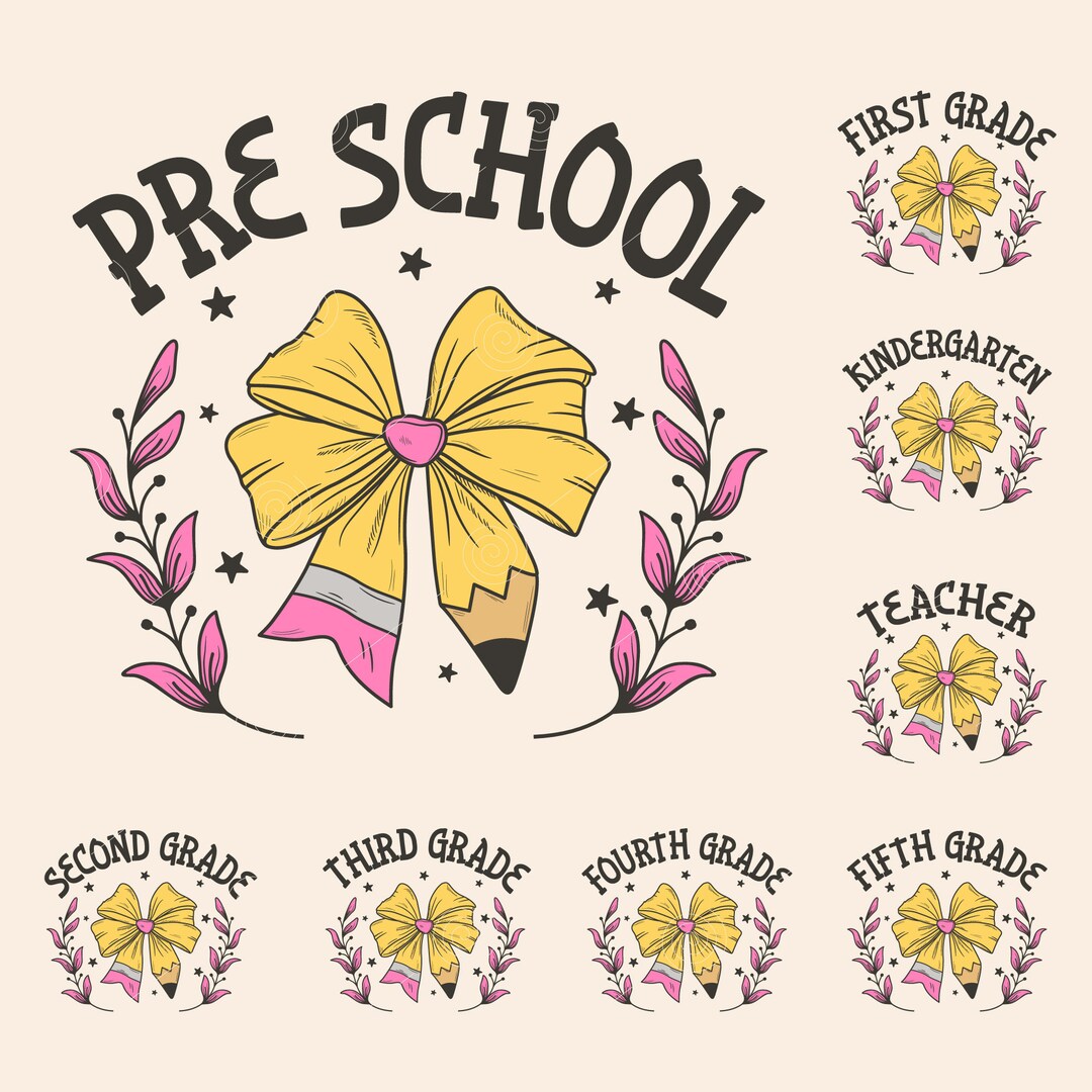 Teacher Coquette Pencil Bundle Png, Retro Teacher Png, 1st Day of ...