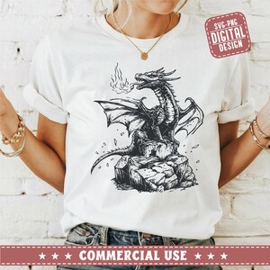 Dragon on the Rock Svg Bundle, Dragon Svg, Vinatge Dragon Svg, Rock Svg ...
