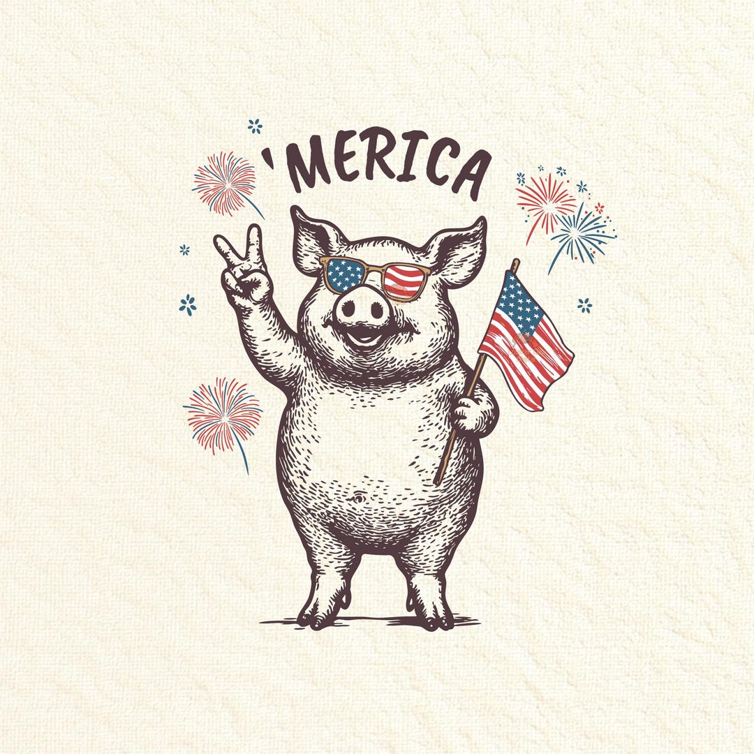 Pig Merica 4th of July Png, Farm Animals Independence Day Png, Pig Patriotic Png, American Pig ...