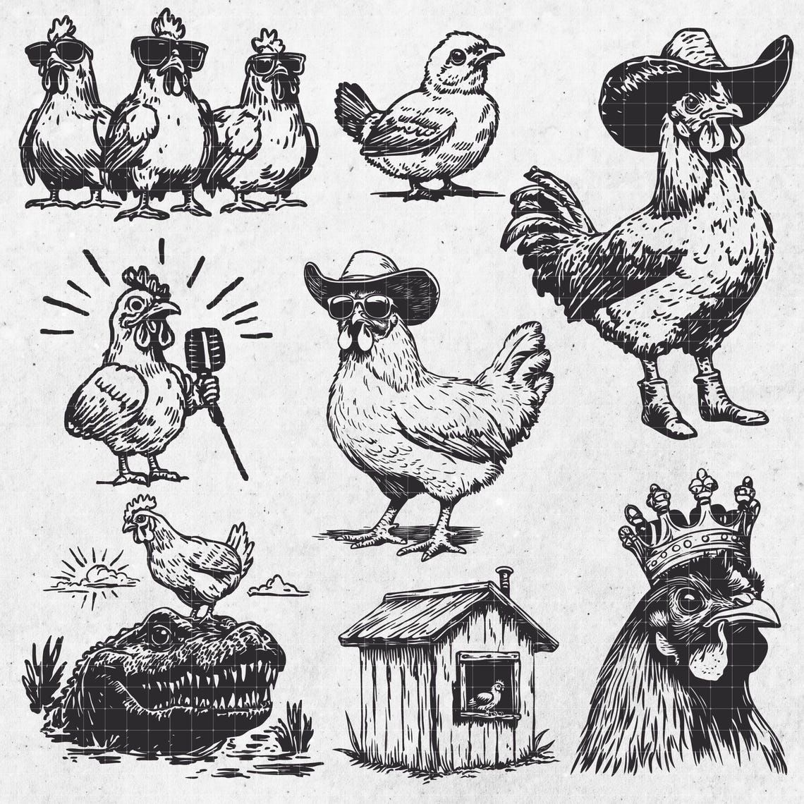 Chicken Svg Png Bundle, Chicken Svgs, Rooster Vintage Vector ...