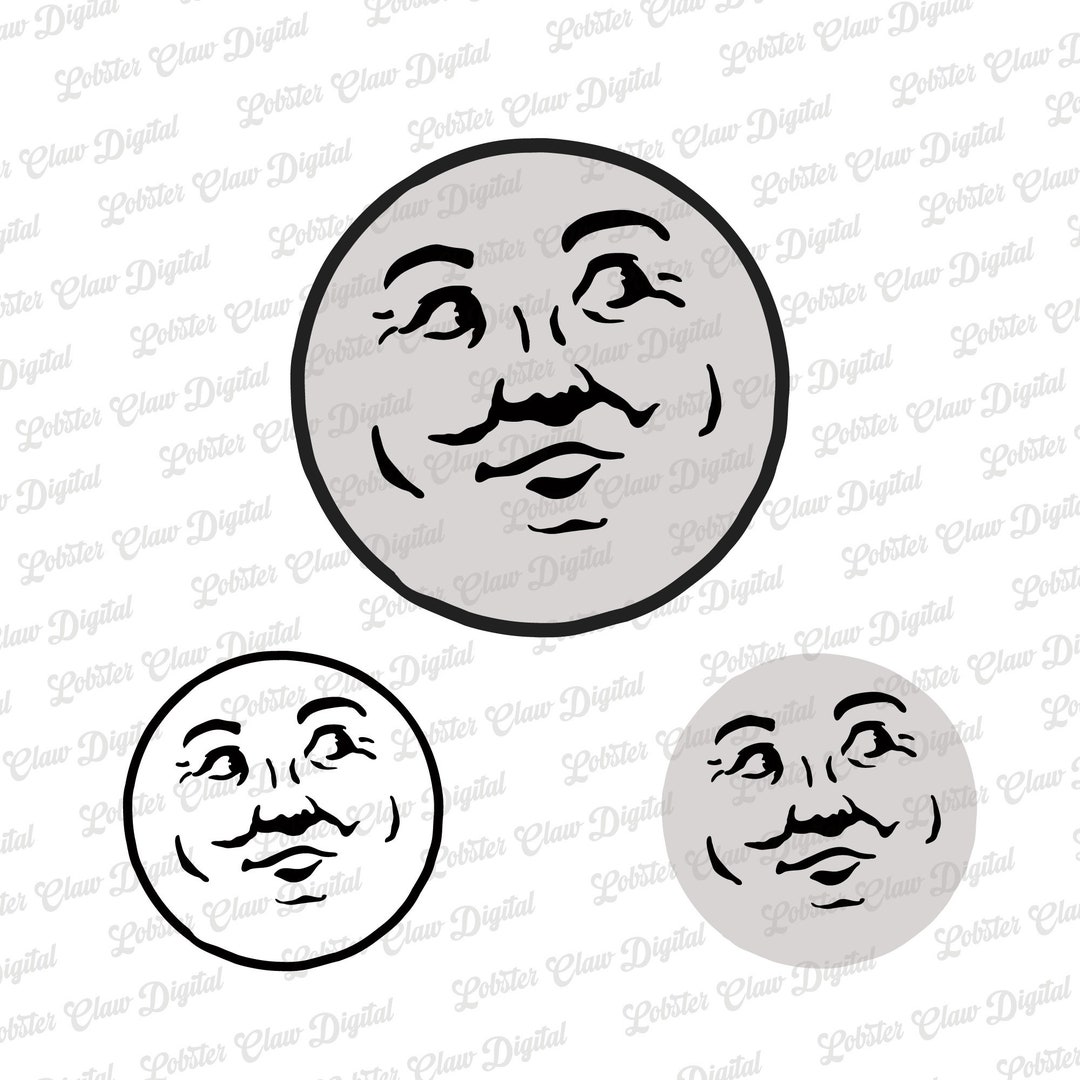 Moon Face Svg, Moon Svg, Moon Png, Vintage Halloween, Moon Face ...