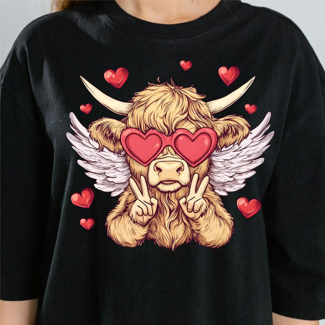 Valentine's Highland Cow Png, Cupid Cow Valentine Png, Valentines ...