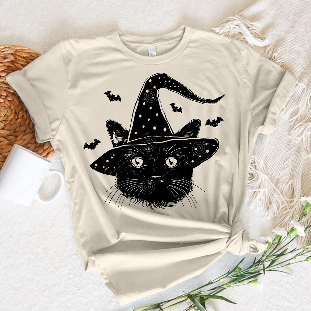 Halloween Black Cat Svg Png, Witch Black Cat, Witch Hat Svg, Halloween ...