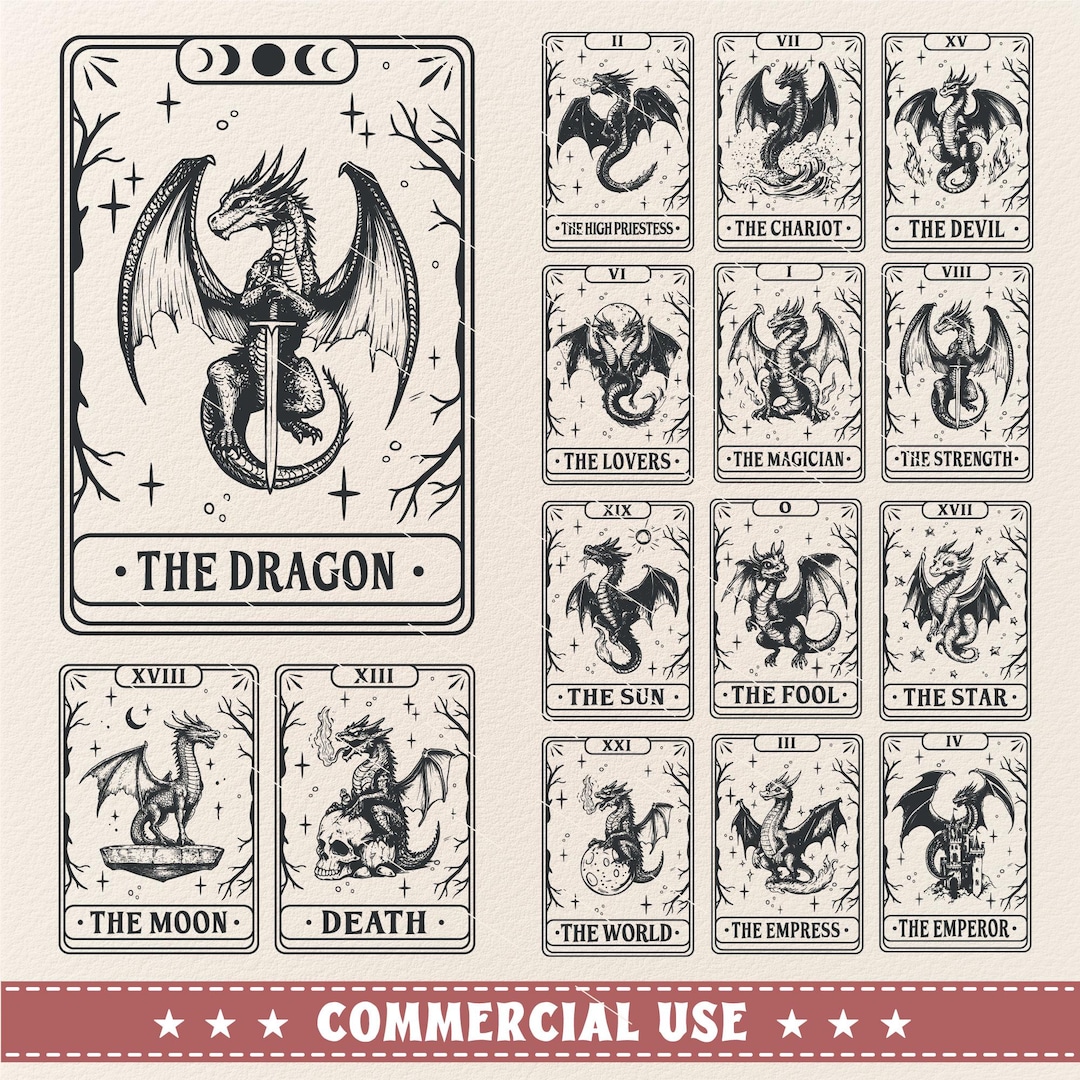 Dragon Tarot Card SVG PNG Bundle, Dragon Svg, Flying Dragon Svg ...