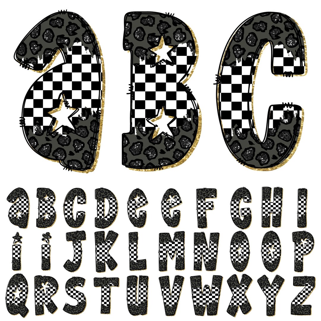 Glitter Checkered Alphabet PNG: Racing Varsity Letters (digital ...