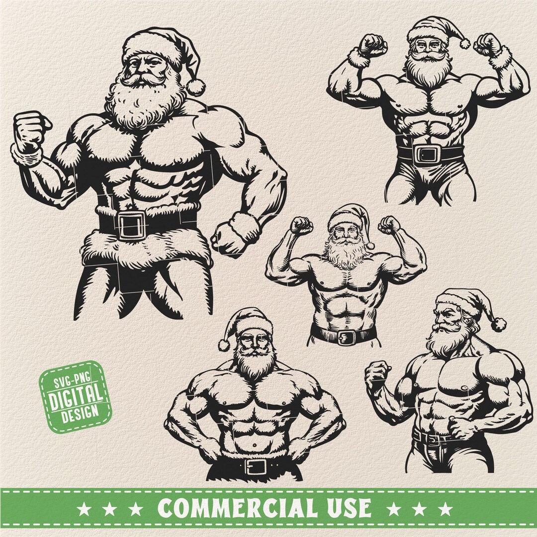 Bodybuilder Santa Claus Svg Png Bundle, Santa Muscles Svg, Christmas ...