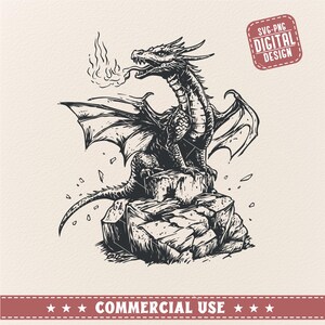 Dragon on the Rock Svg Bundle, Dragon Svg, Vinatge Dragon Svg, Rock Svg ...