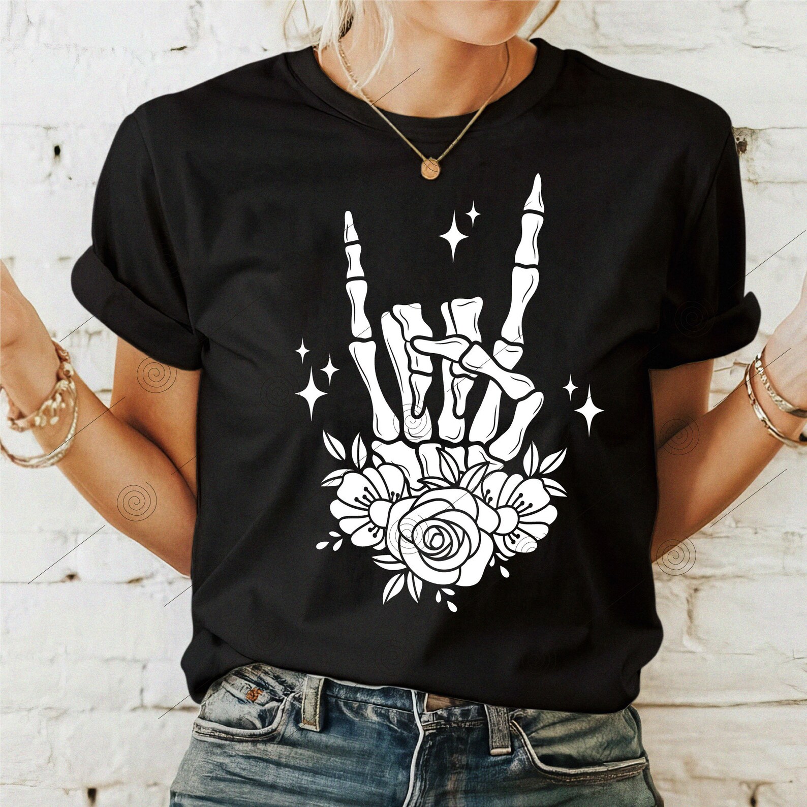 Flowers Rock Hand Svg Png, Skeleton Hand Sign (digital Download) - Etsy