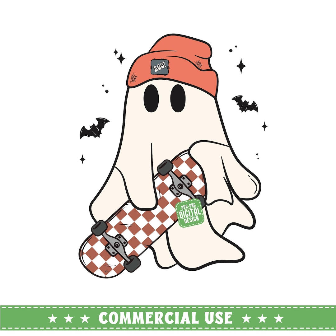 Ghost Skateboard PNG, Halloween Ghost Png, Spooky Season Png, Checkered ...