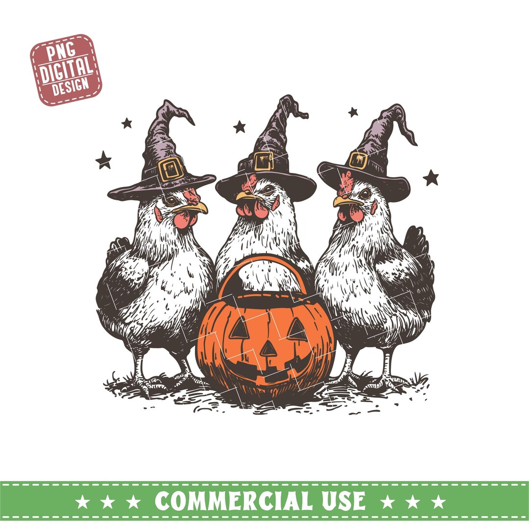 Retro Chickens Witch Halloween PNG, Spooky Autumn Fall Png, Retro ...