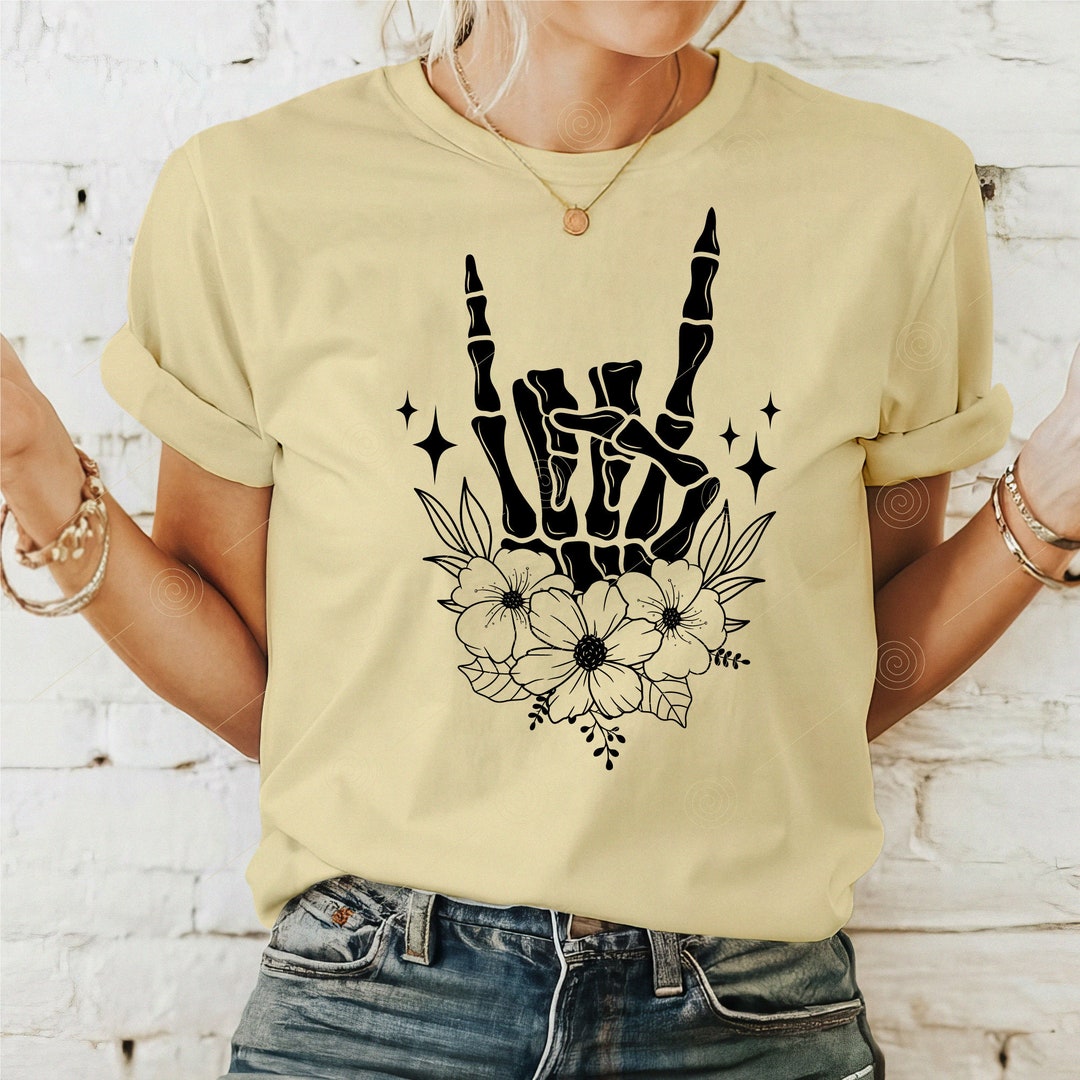 Skeleton Rock Hand SVG PNG PDF, Floral Skeleton Hands svg, Skeleton svg ...