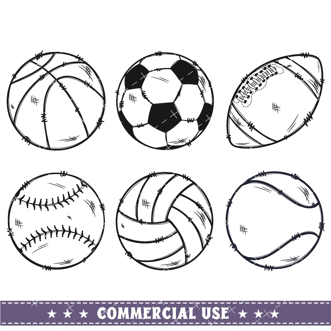 Doodle Ball SVG PNG DXF, Doodle Soccer Ball Svg, Doodle Basketball Svg ...