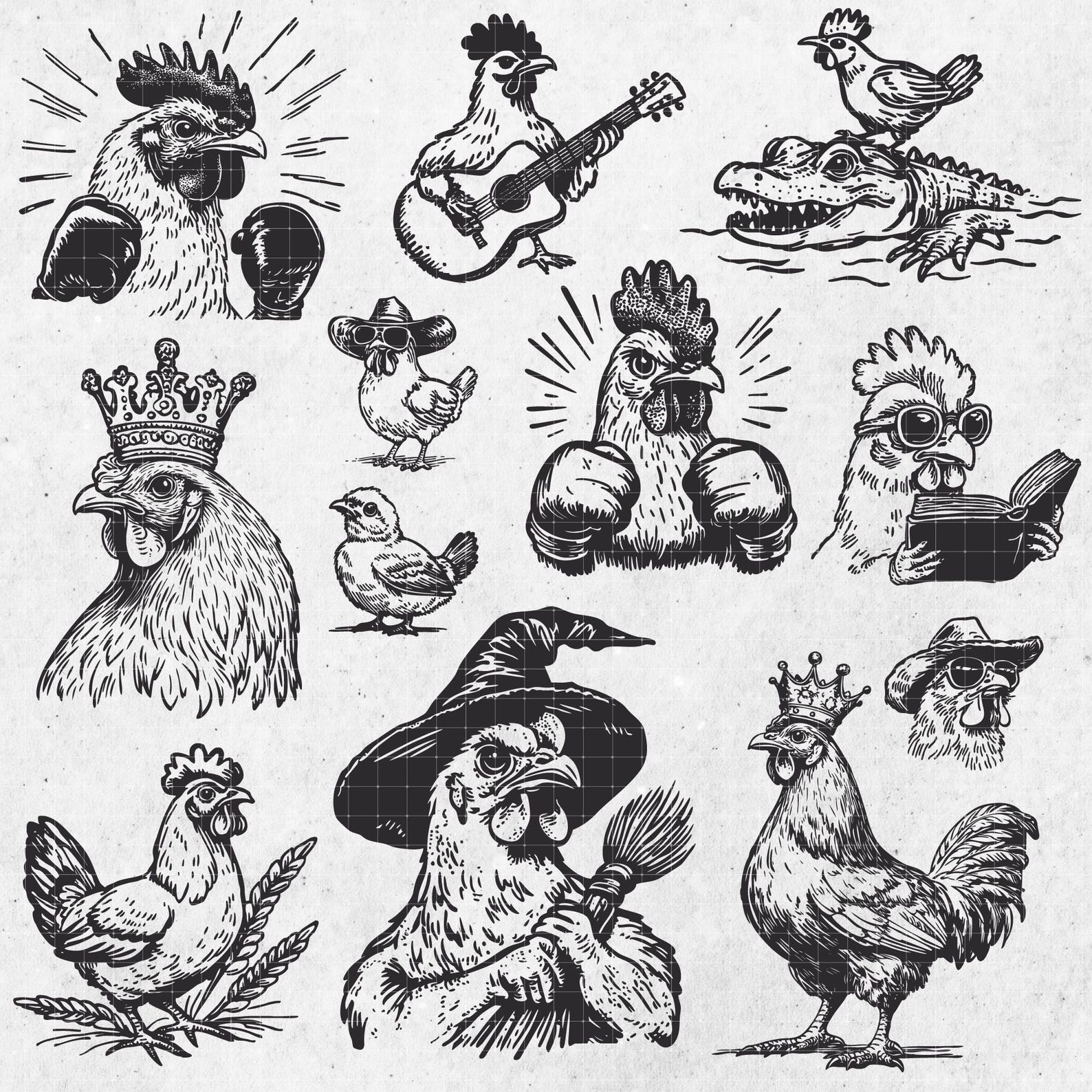 Chicken Svg Png Bundle, Chicken Svgs, Rooster Vintage Vector ...