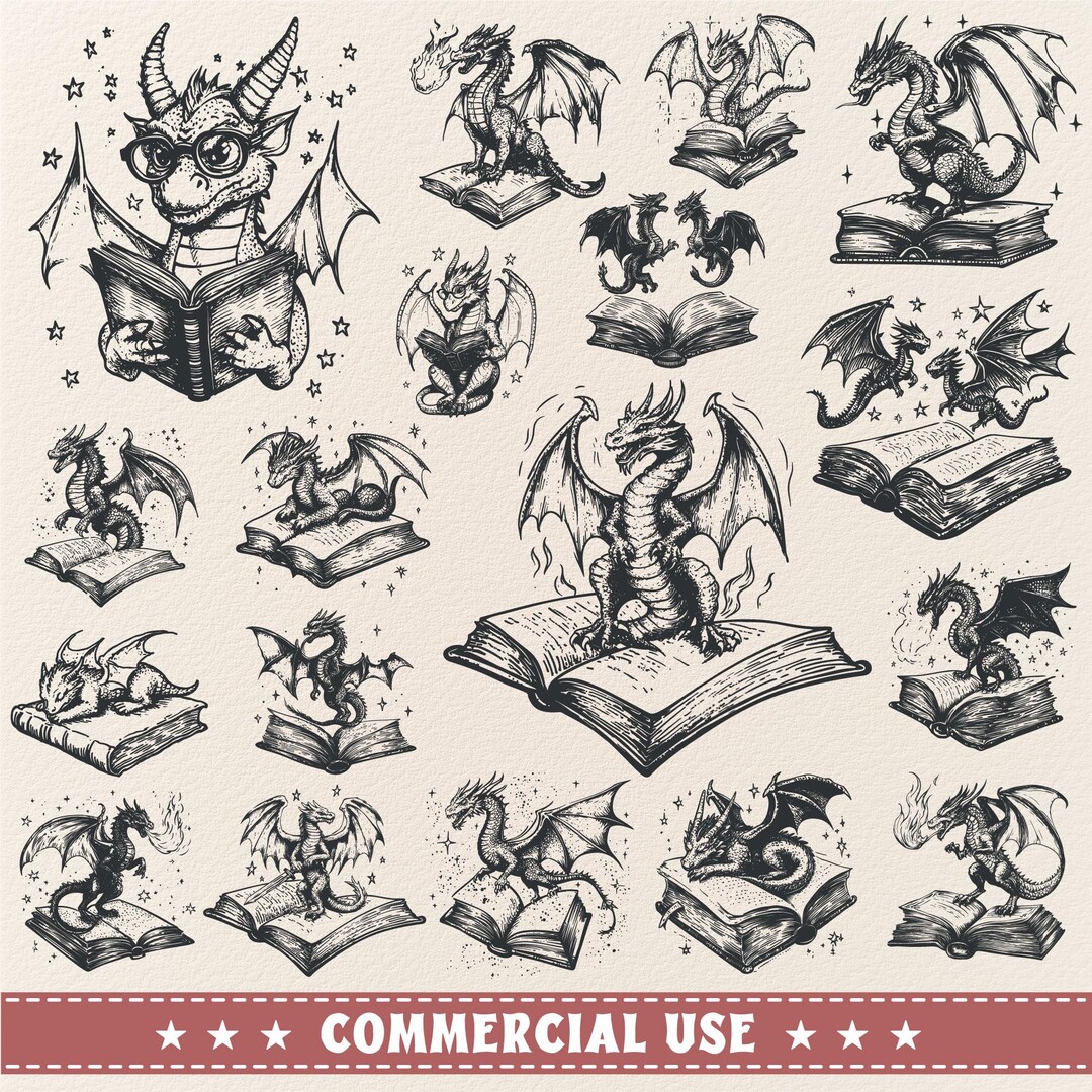 Book Dragon SVG PNG Bundle, Dragon Svg, Dragon Flying Svg, Dragon ...