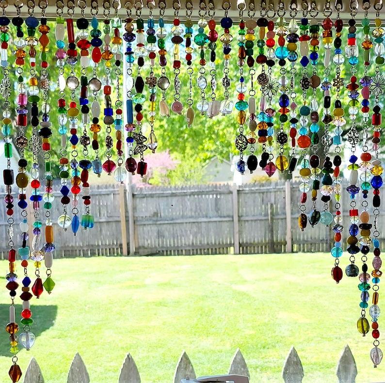 Glass Beaded Valance, Boho Beaded Curtains, Sun Catcher Window Art ...