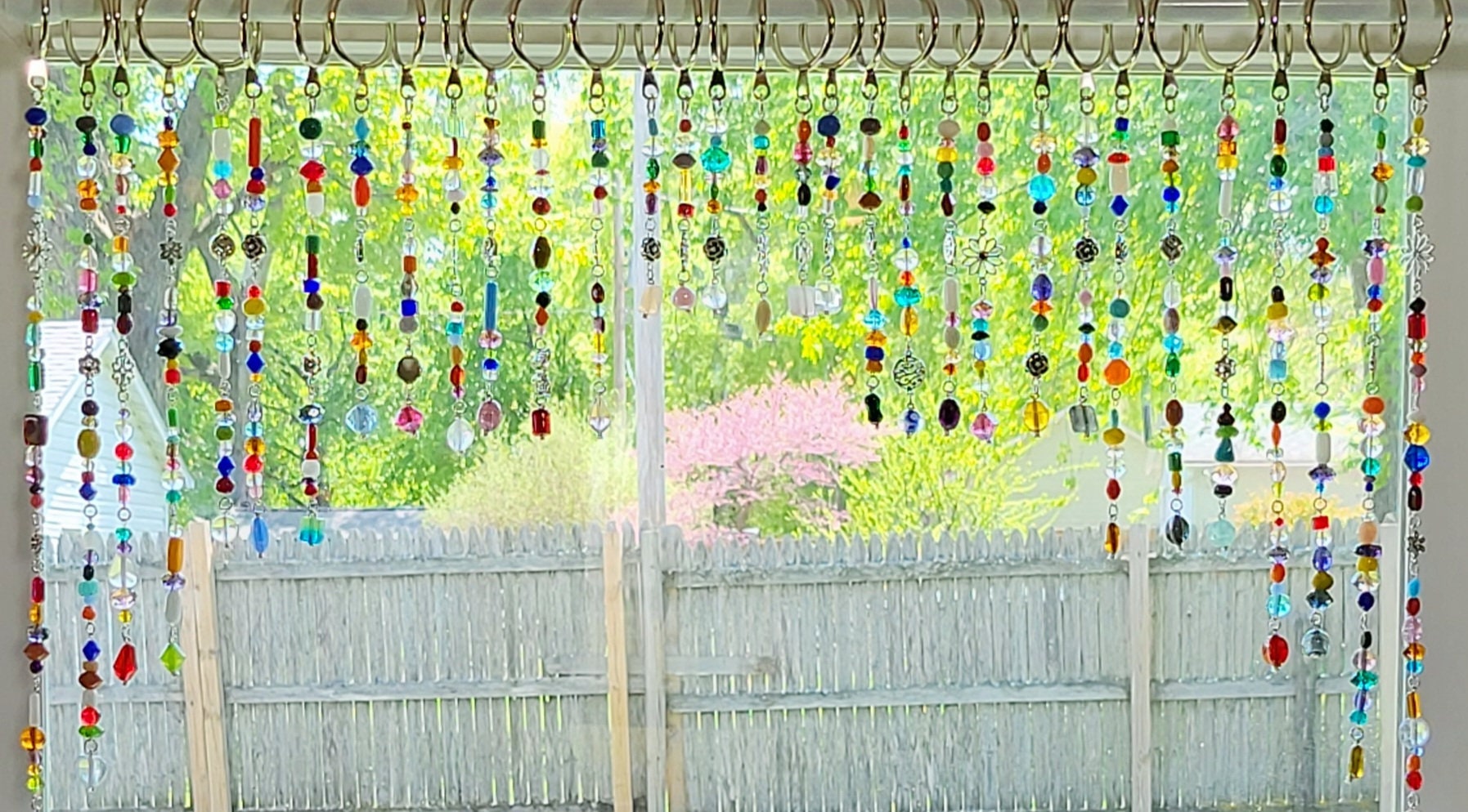 Glass Beaded Valance, Boho Beaded Curtains, Sun Catcher Window Art ...