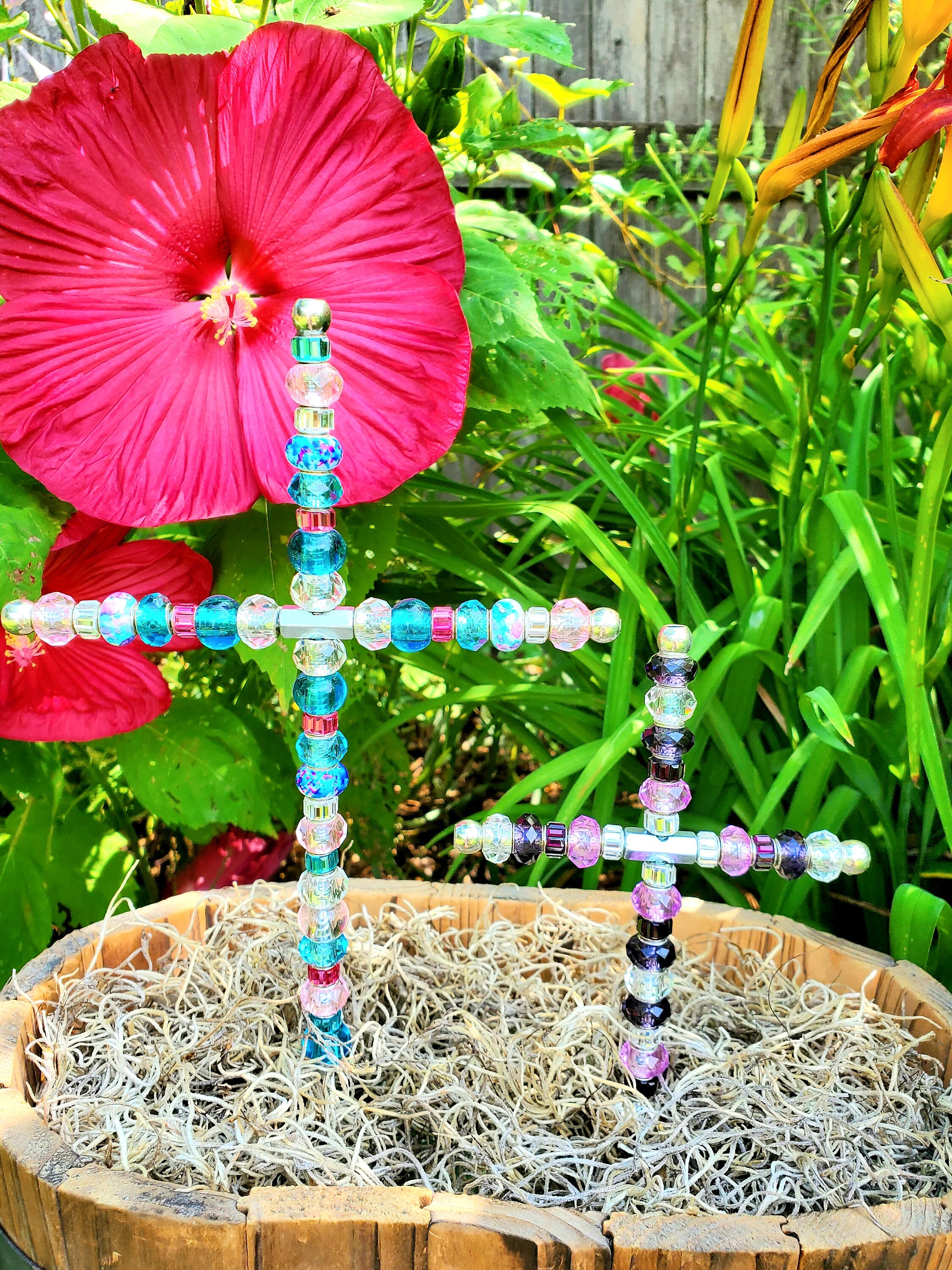 Garden Cross/ Garden Stake / Beaded Garden Cross - Etsy