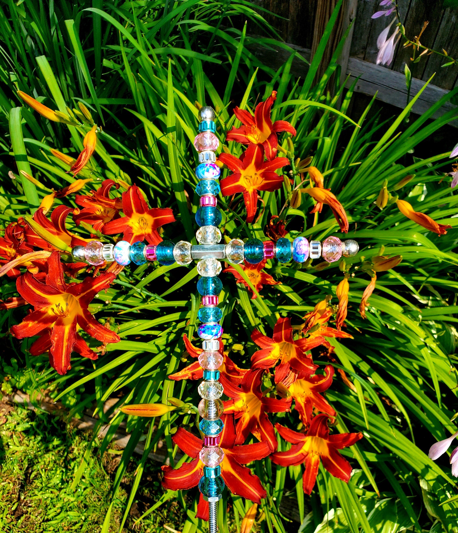 Garden Cross/ Garden Stake / Beaded Garden Cross - Etsy