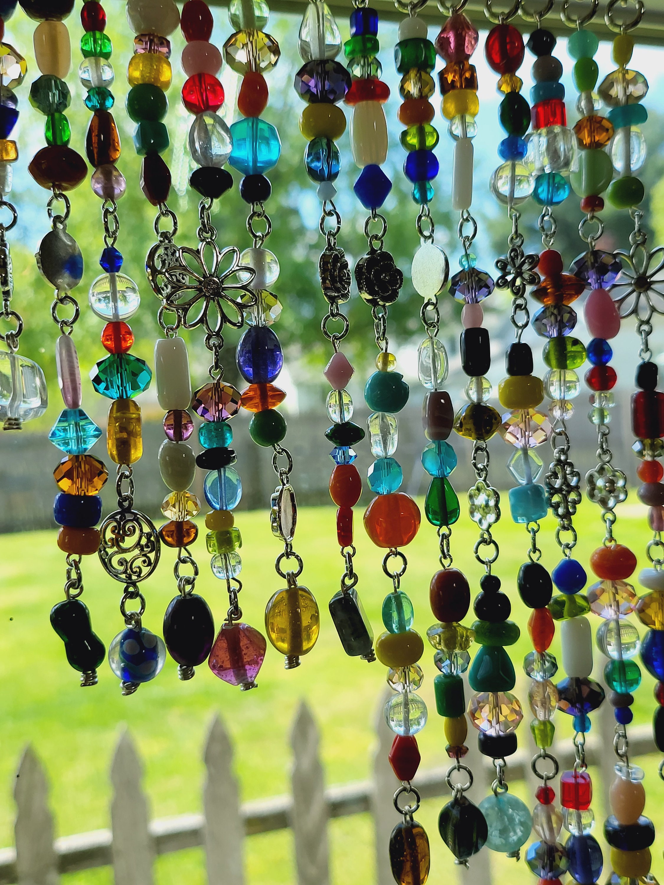 Glass Beaded Valance, Boho Beaded Curtains, Sun Catcher Window Art ...