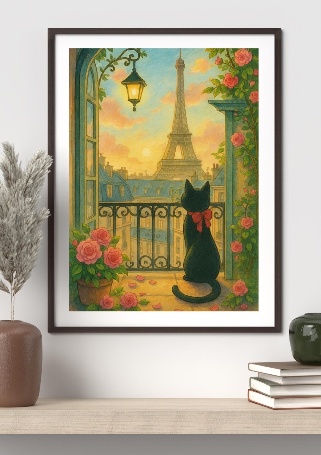 Paris Balcony View With Cat Home Decor Digital Art Print | Cozy Cottage ...