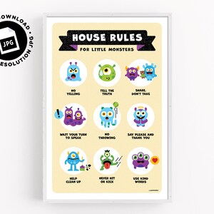 House Rules for Little Monsters Kids Art Instant Download Digital File ...