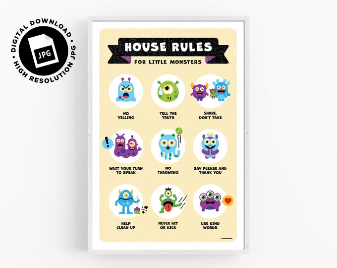 House Rules for Little Monsters - Kids Art - Instant Download - Digital ...