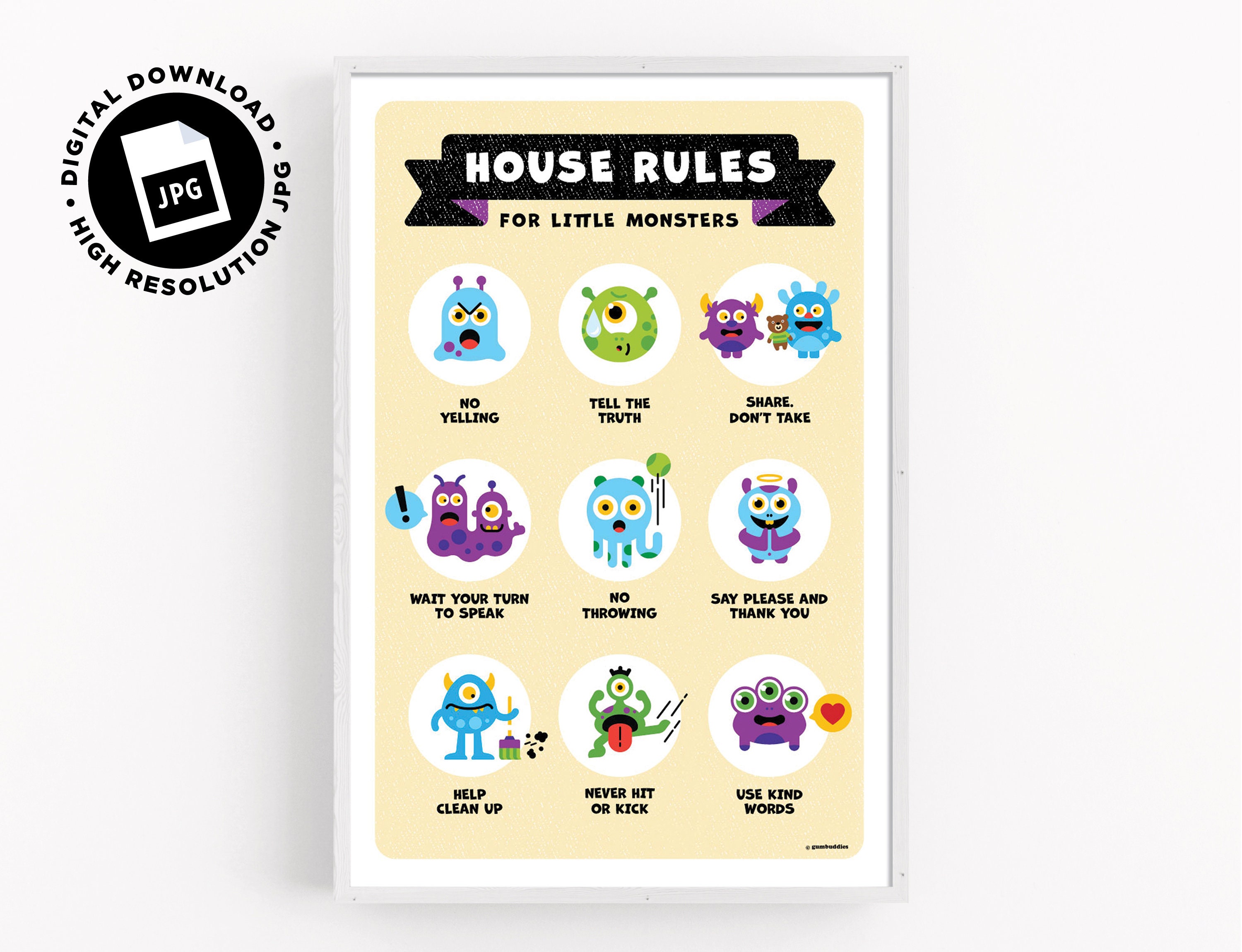 House Rules for Little Monsters Kids Art Instant Download Digital File ...