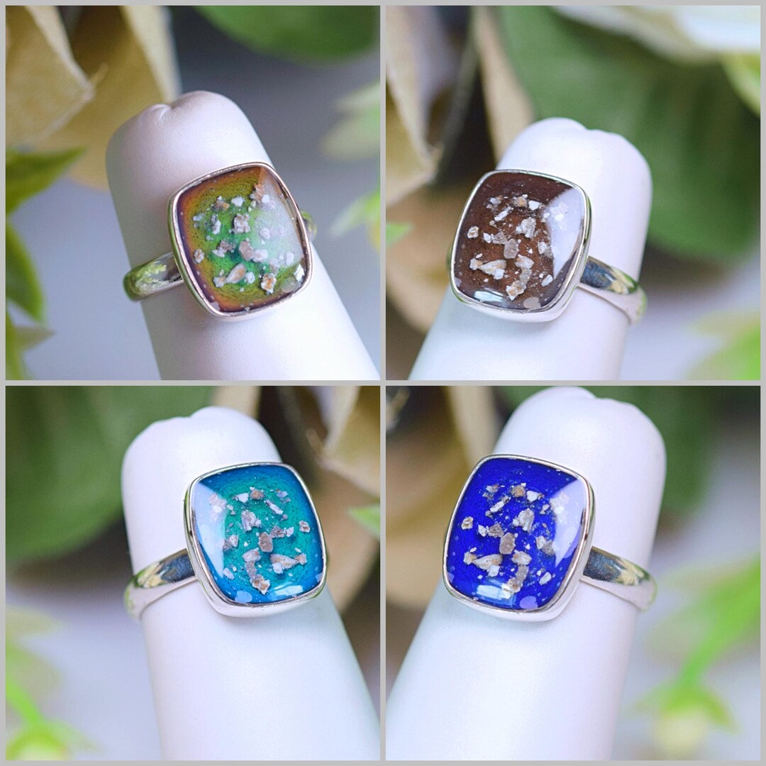 Mood Stone Cremation Ashes & Memorial Square Ring - Etsy
