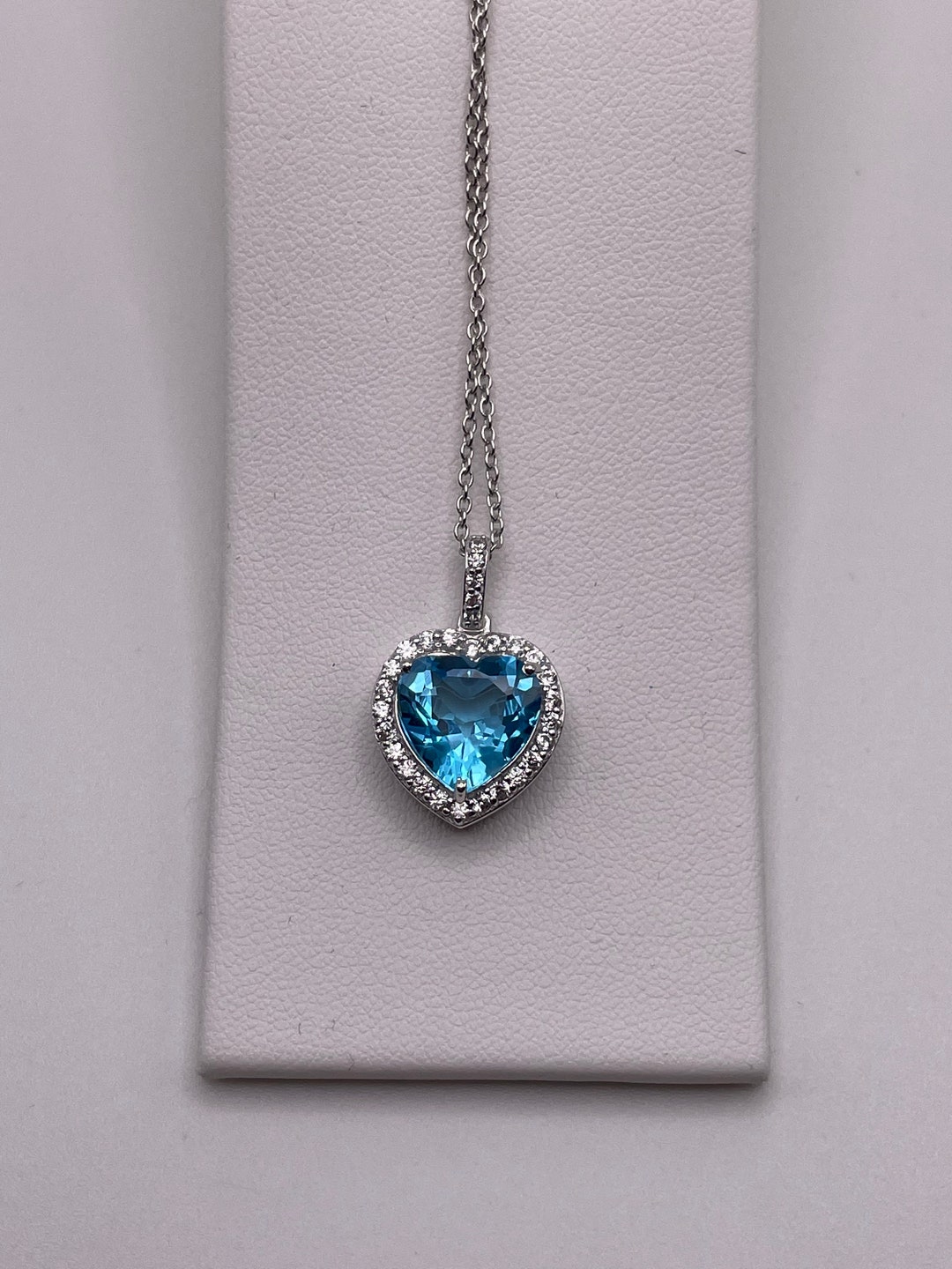 Natural Swiss Blue Topaz 12mm Heart Pendant in Silver With 16 Inch ...