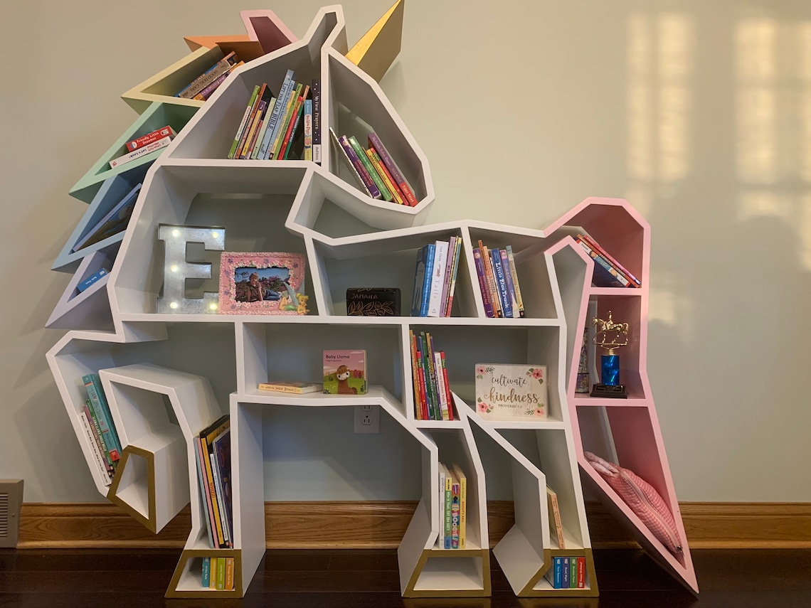 Kids Bookshelf Unicorn Decor Bookcase Childrens Nursery Shelf - Etsy