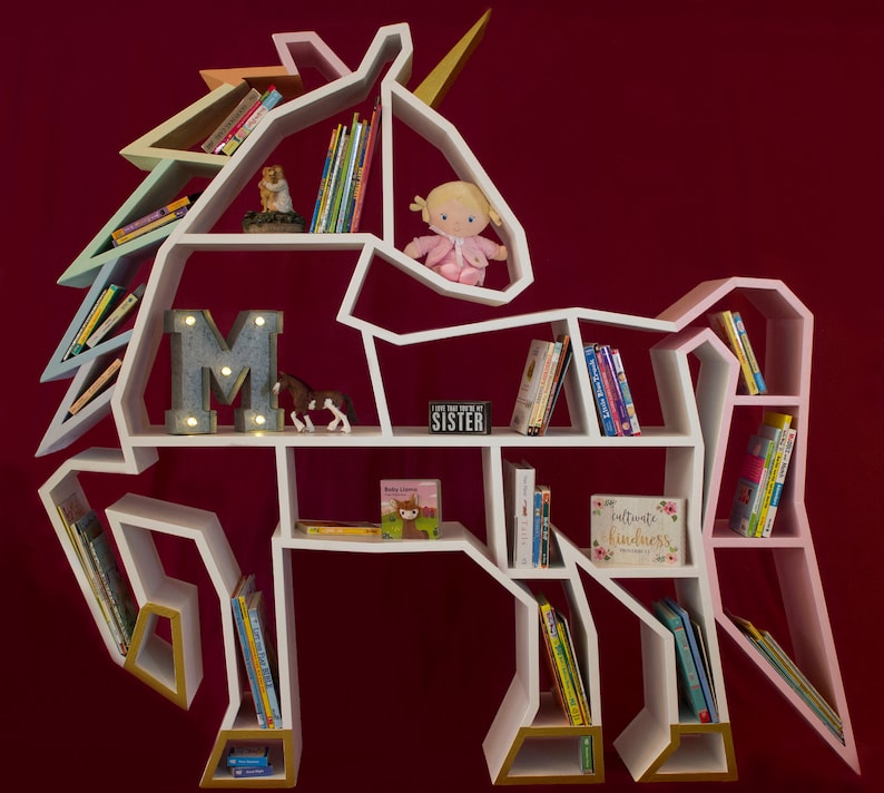Kids Bookshelf Unicorn Decor Bookcase Childrens Nursery Shelf - Etsy