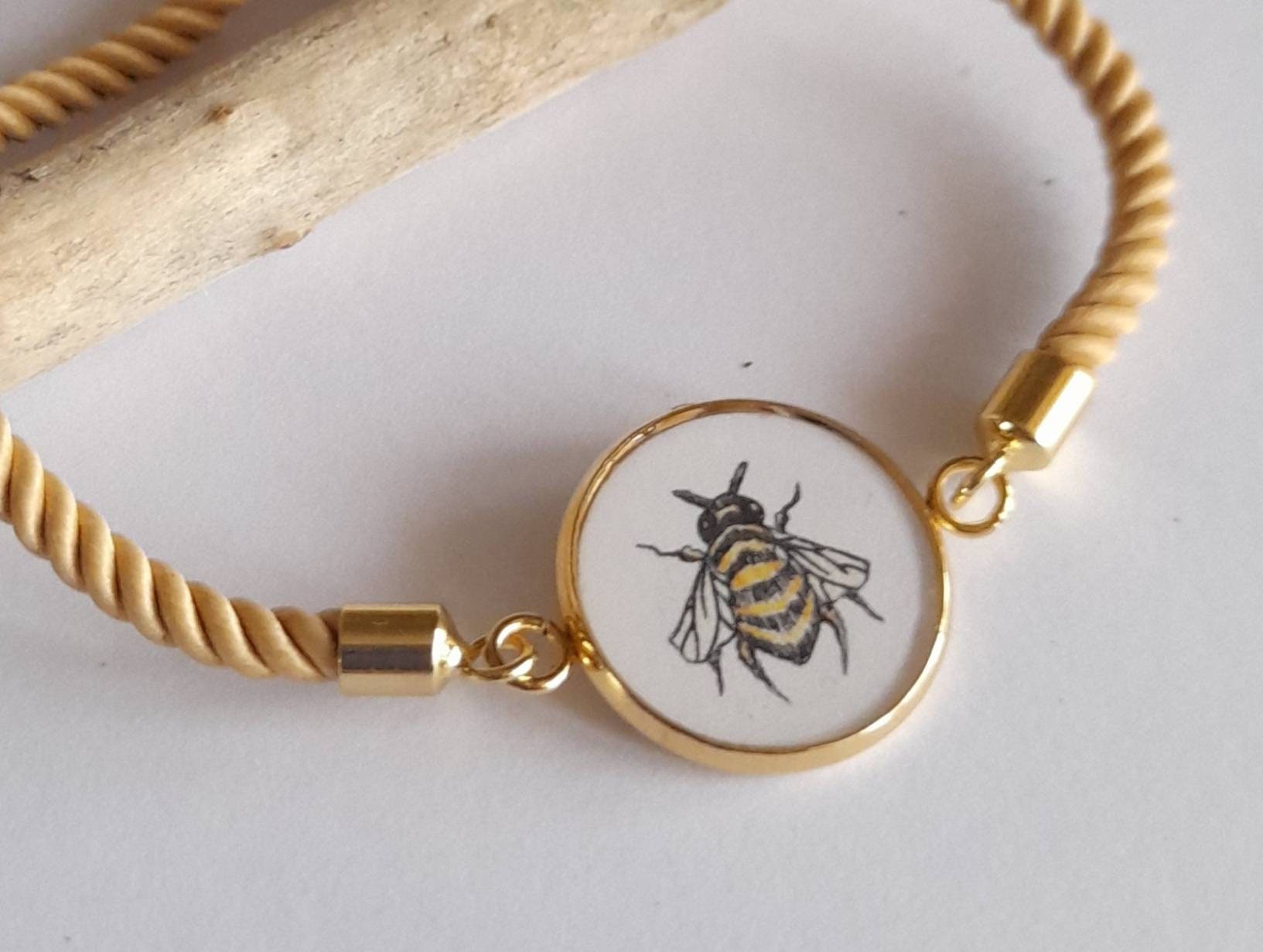 Hand Painted Bee Cord Bracelet, Insect Bracelet, Resin Jewellery ...