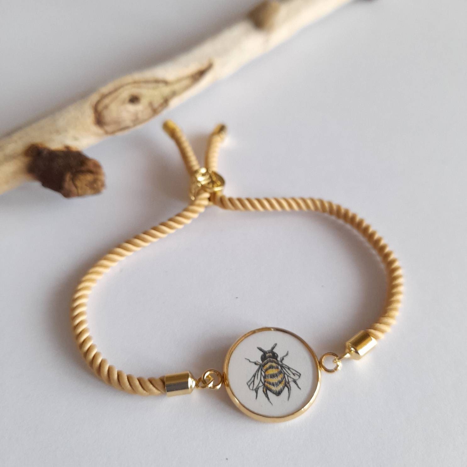 Hand Painted Bee Cord Bracelet, Insect Bracelet, Resin Jewellery ...