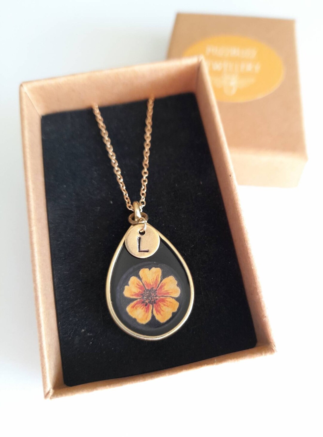 Personalised Marigold Resin Pendant on Gold Chain-marigold Jewellery ...