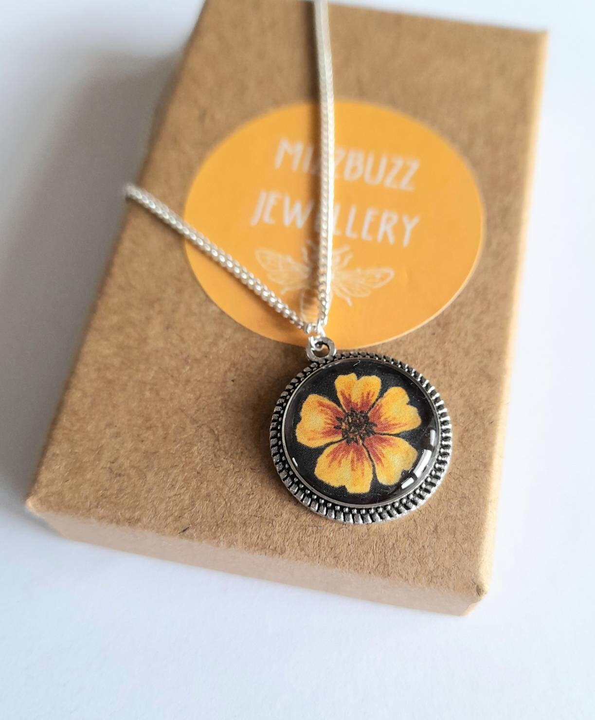 Hand Painted Marigold Resin Pendant on Silver Chain Tibetan - Etsy