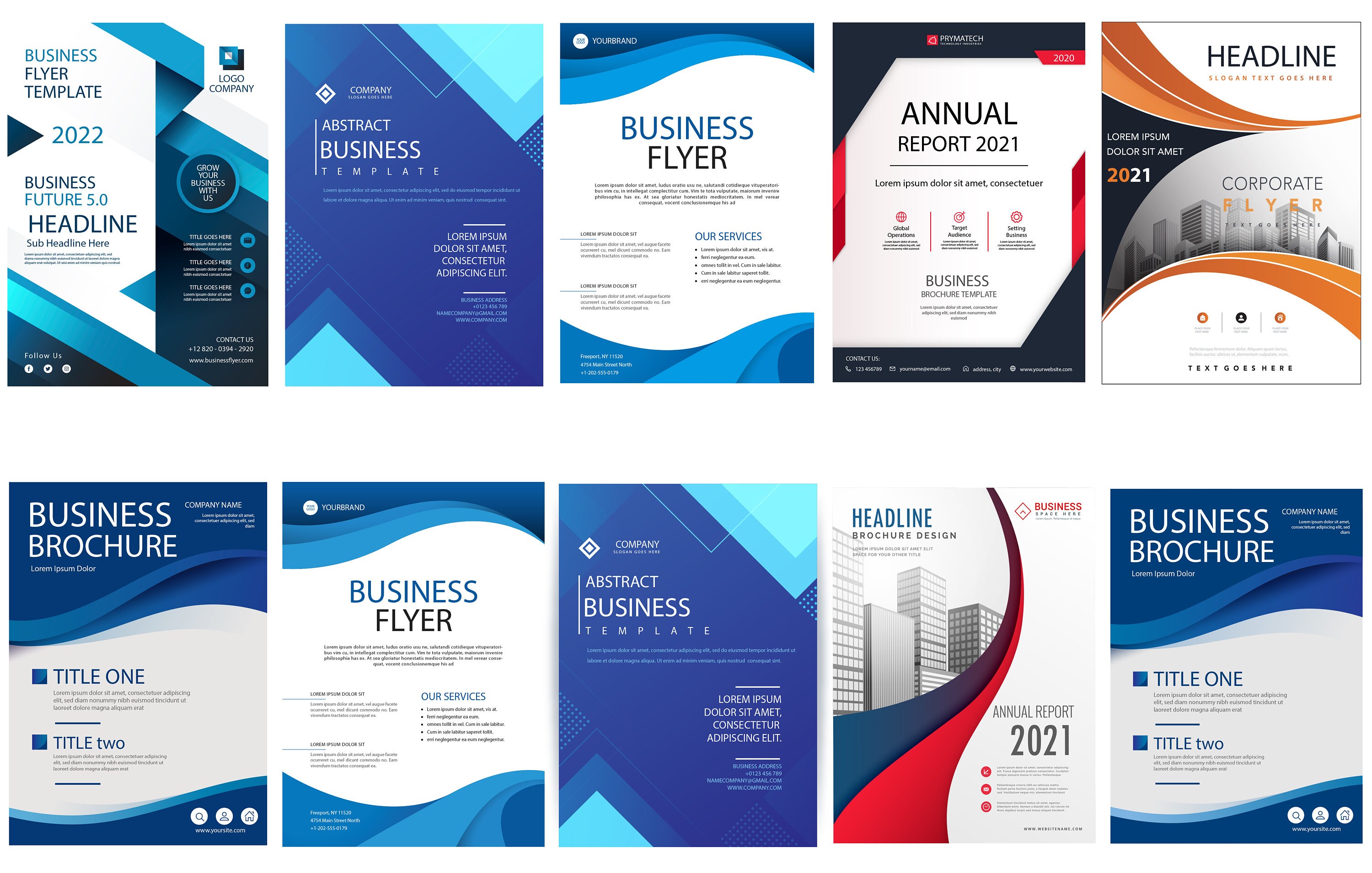 Flyer Designs, 10 Different Brochure Design, Fully Editable Adobe ...