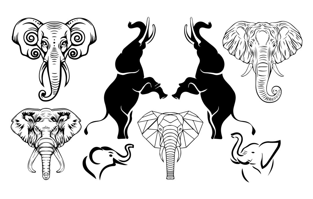 Elephants Portrait, 8 Elephants SVG, Geometric Elephant, Elephant ...