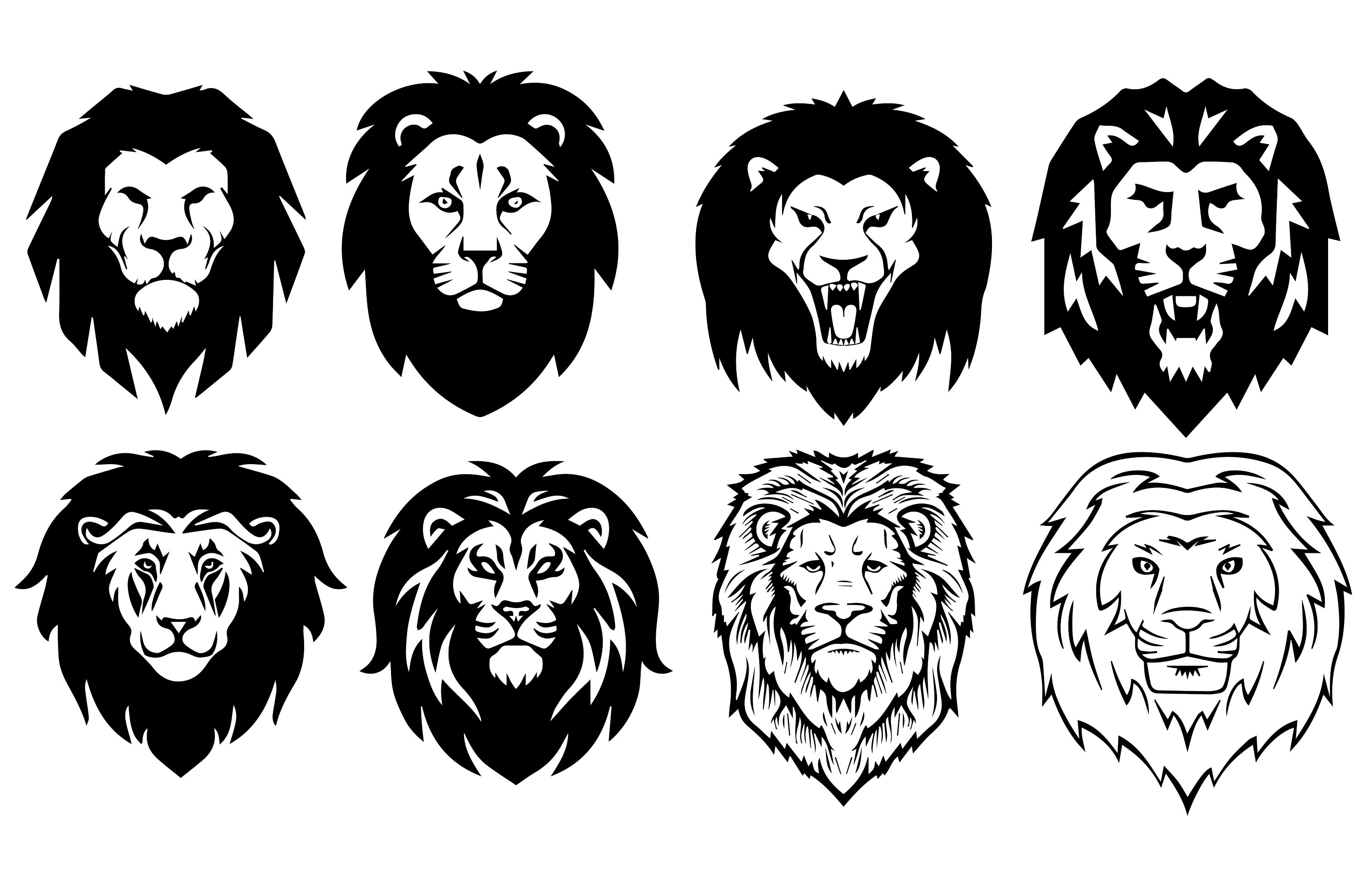 Lions Clipart, 8 Lion Head SVG, Lion Face, Lion Bundle, Lion Portrait ...