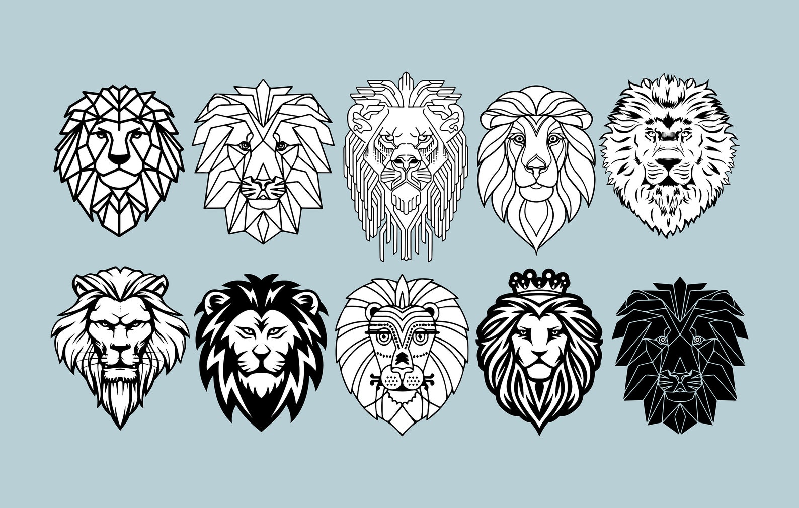 Lion Clipart, 10 Lions SVG, EPS, Vector Editable Files, Lion Portrait ...